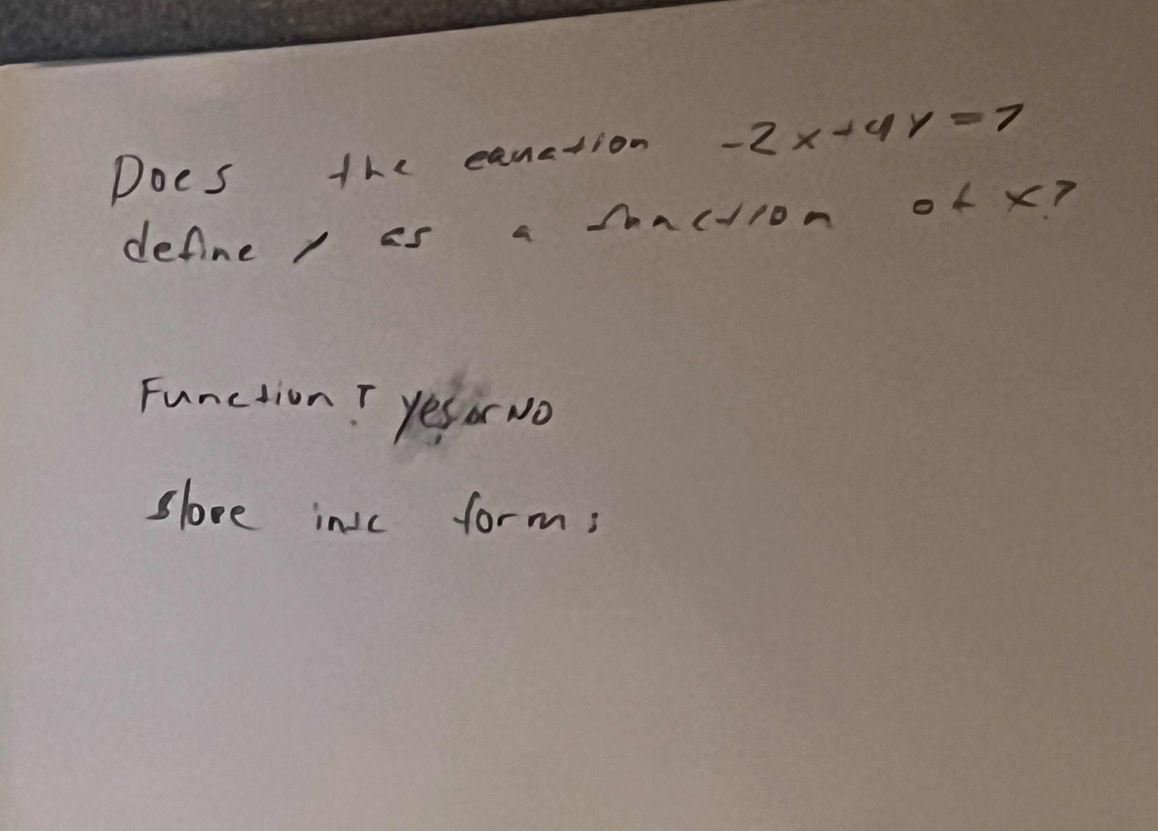Solved Does the equation -2x 4y=7 ﻿define, as a Function of | Chegg.com