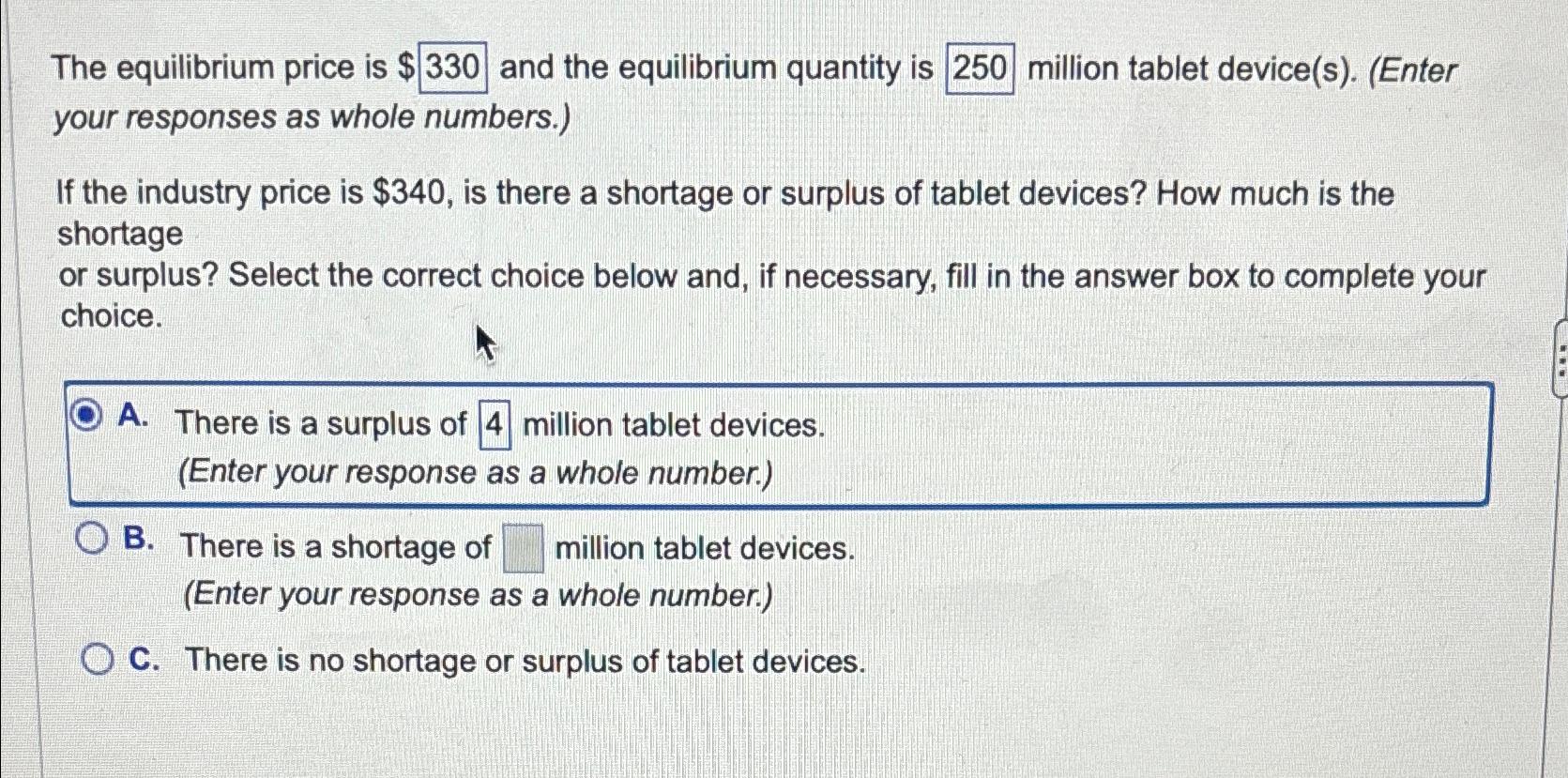 Solved The equilibrium price is $, ﻿and the equilibrium | Chegg.com