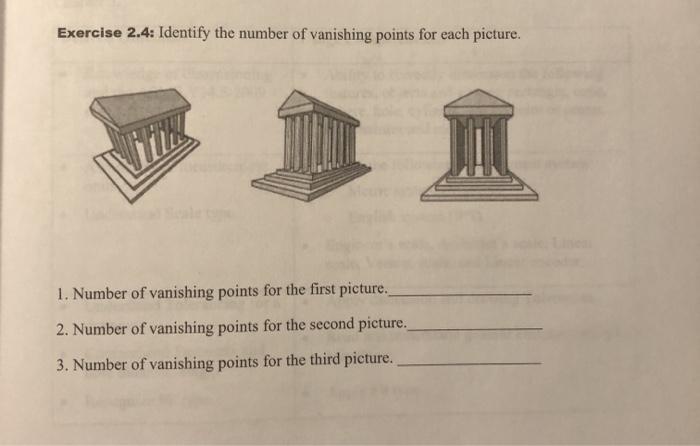 Solved Exercise 2.4: Identify the number of vanishing points | Chegg.com