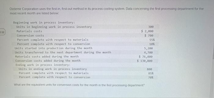 Solved Ozdemir Corporation uses the first-in, first-out | Chegg.com