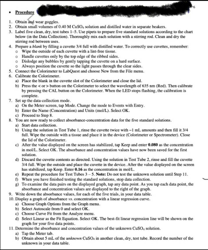 Solved Determination of the Concentration using Colorimetric | Chegg.com