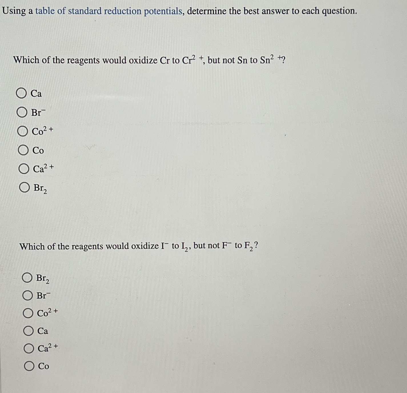 Using a table of standard reduction potentials, | Chegg.com