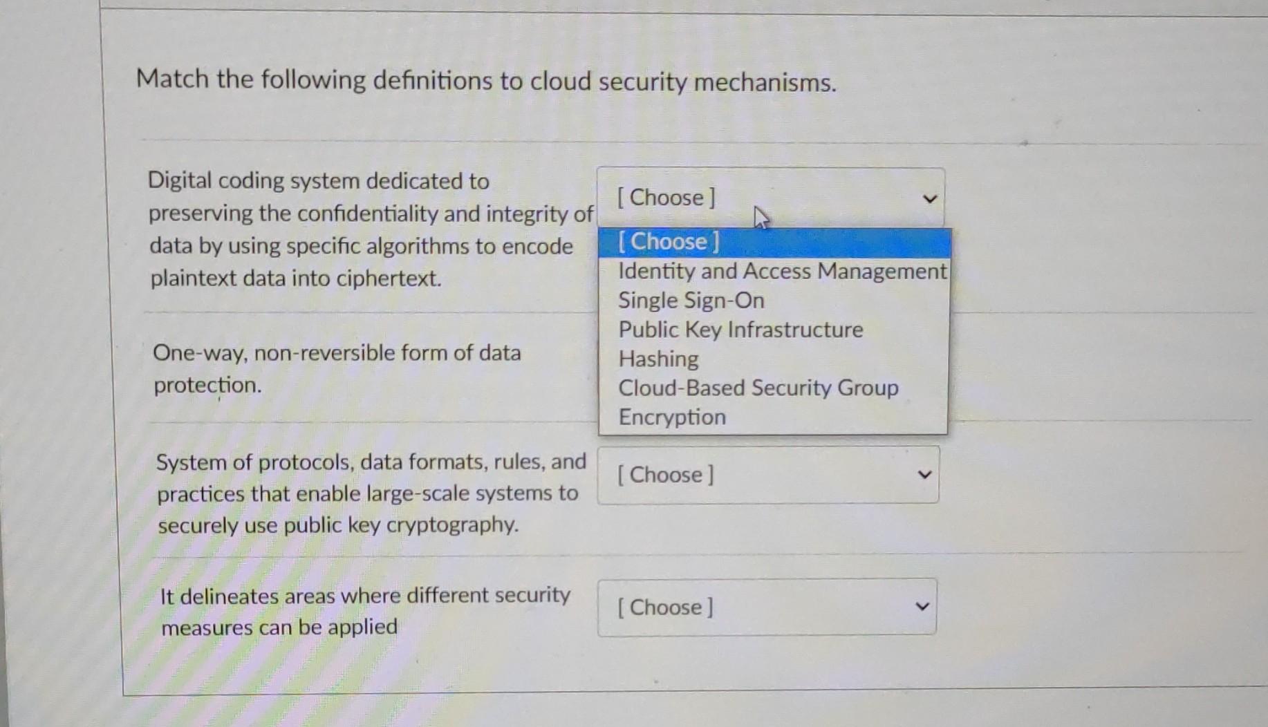 Solved Match the following definitions to cloud security | Chegg.com