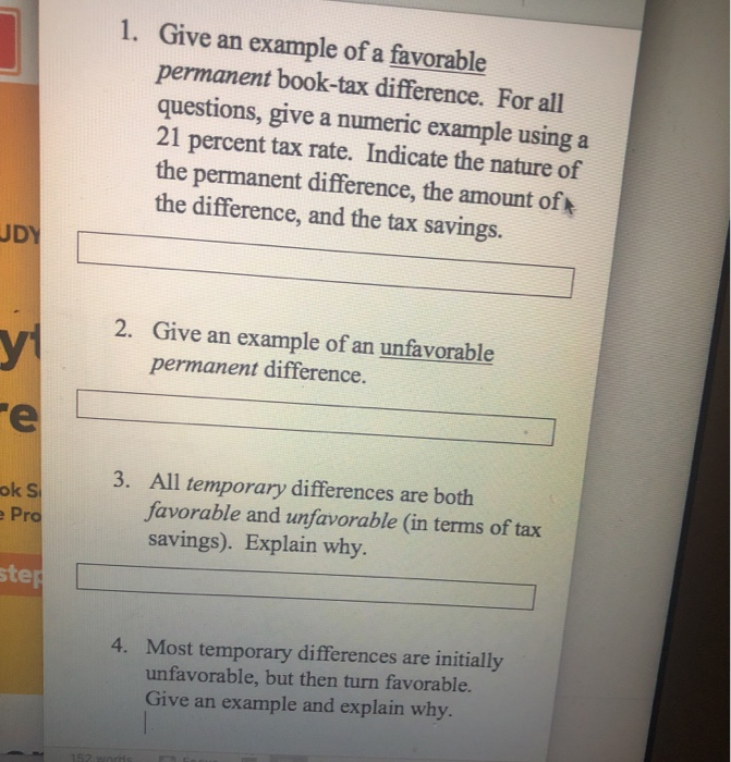 Solved 1. Give an example of a favorable permanent book-tax | Chegg.com