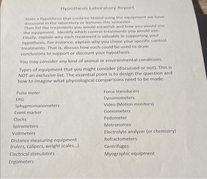 Hypothesis Laboratory Report State a hypothesis that | Chegg.com