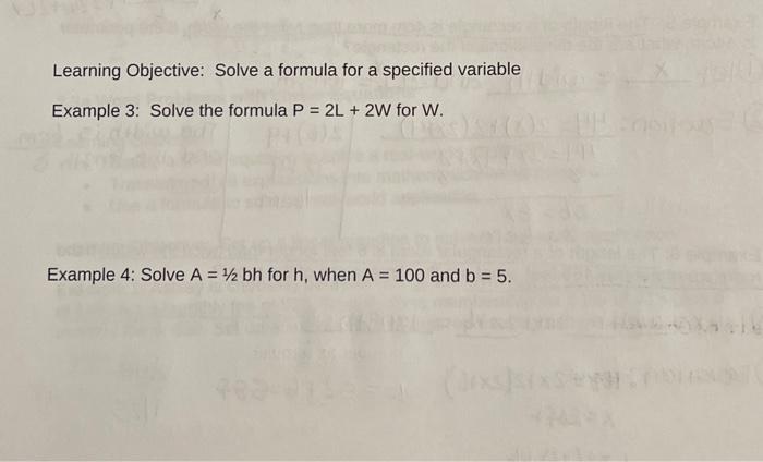 Solved Learning Objective Solve A Formula For A Specified 