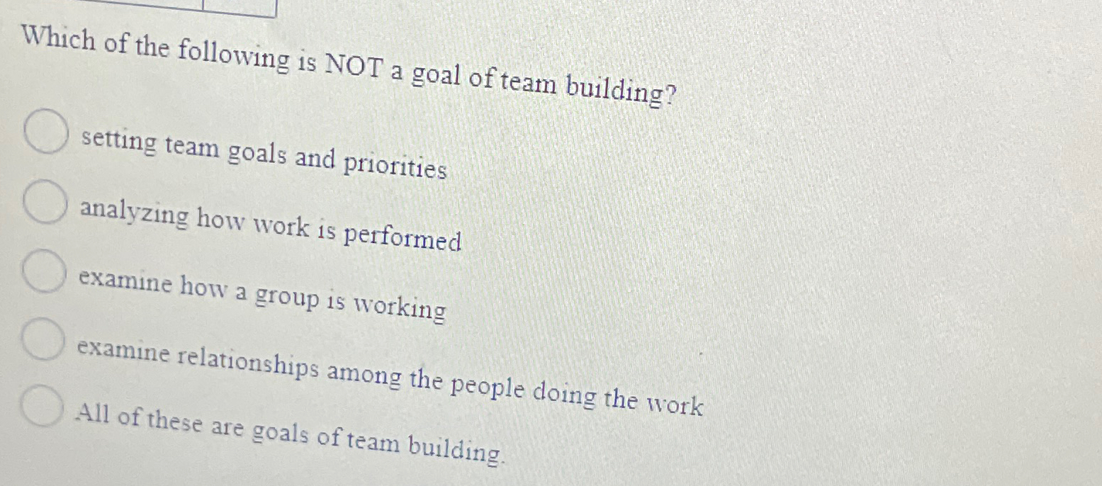 Solved Which of the following is NOT a goal of team | Chegg.com