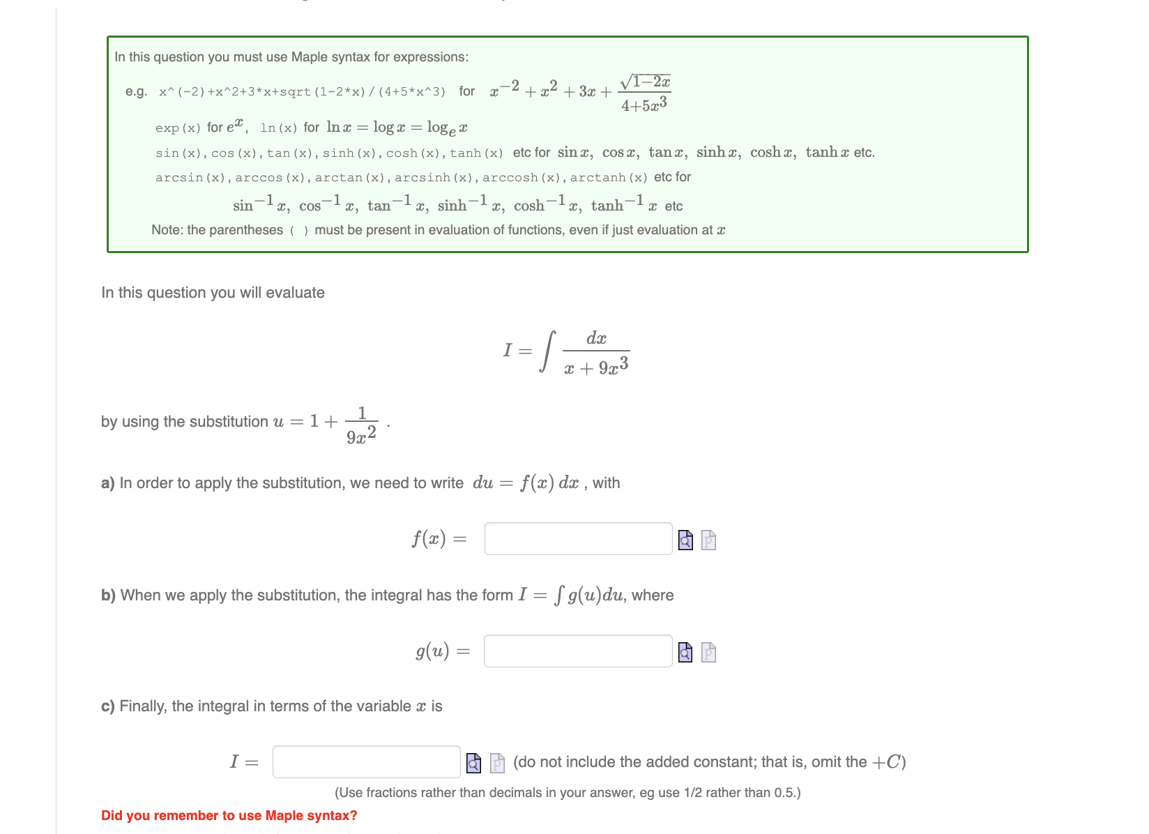 Solved In this question you must use Maple syntax for | Chegg.com