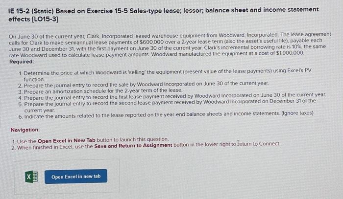 Solved IE 15-2 (Static) Based on Exercise 15-5 Sales-type | Chegg.com