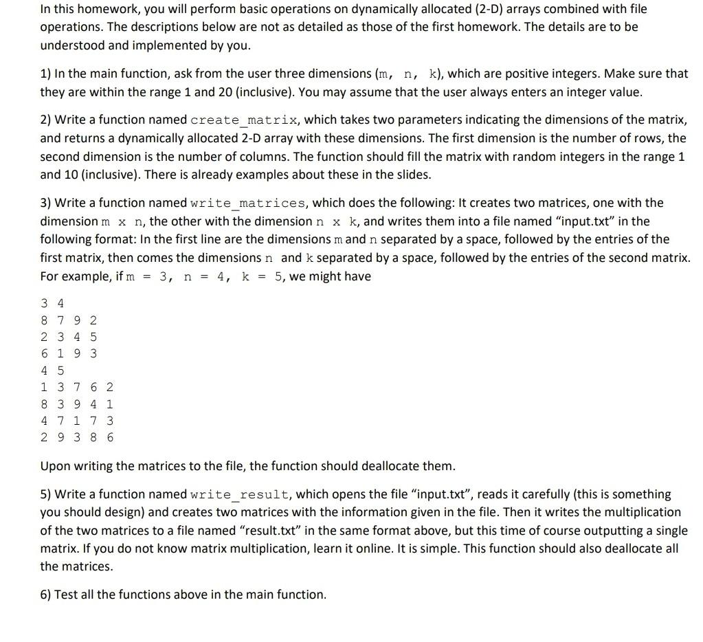 Solved In this homework, you will perform basic operations | Chegg.com