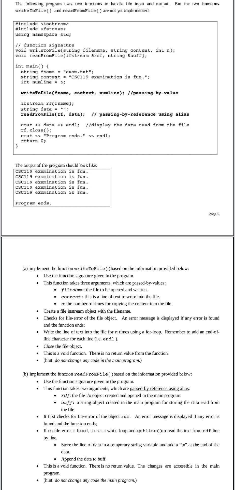 Solved The following program uses two functions to handle | Chegg.com