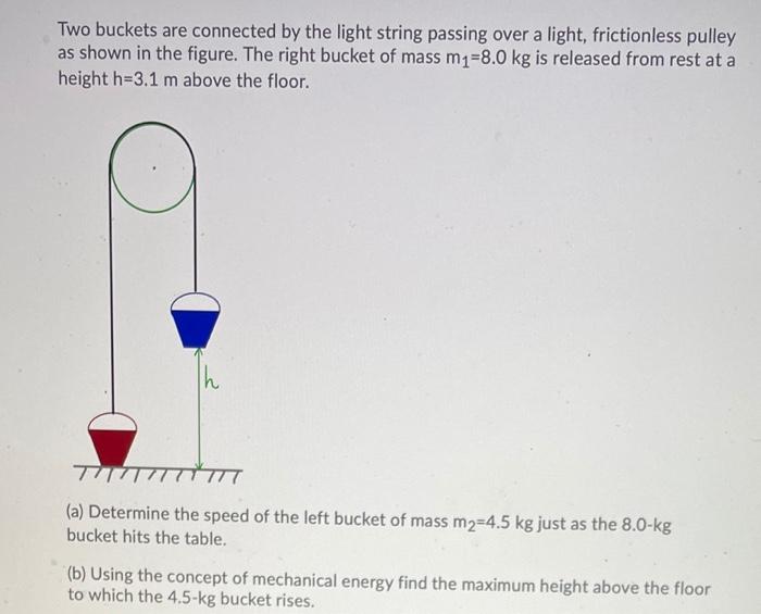 Solved Two buckets are connected by the light string passing | Chegg.com