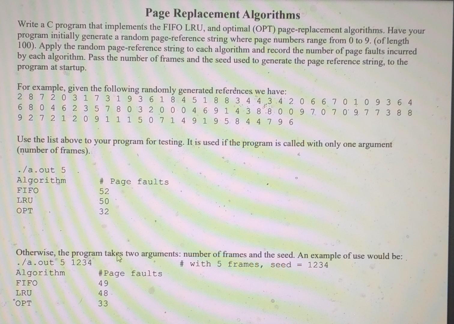 Solved Page Replacement Algorithms Write a C program that | Chegg.com