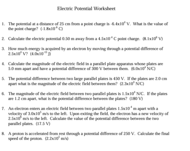 Solved Electric Potential WorksheetThe potential at a | Chegg.com