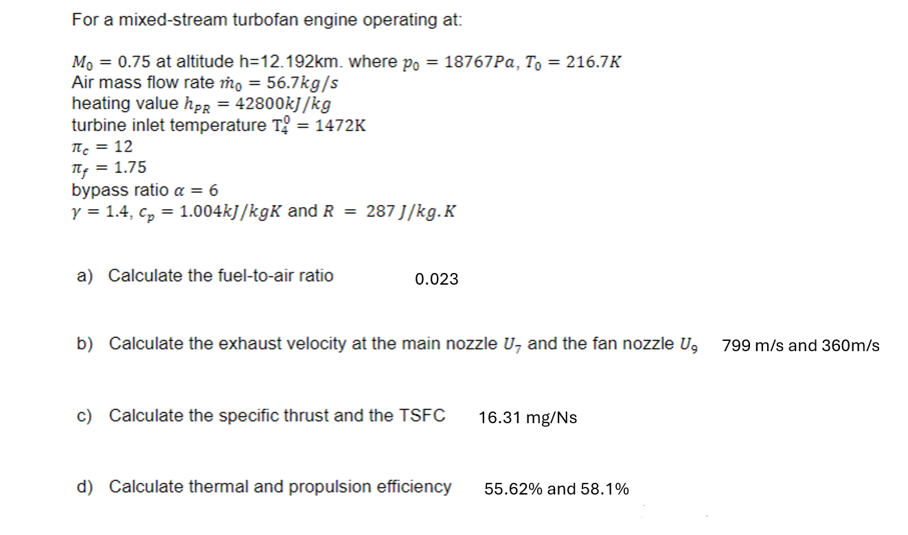 For a mixed-stream turbofan engine operating | Chegg.com