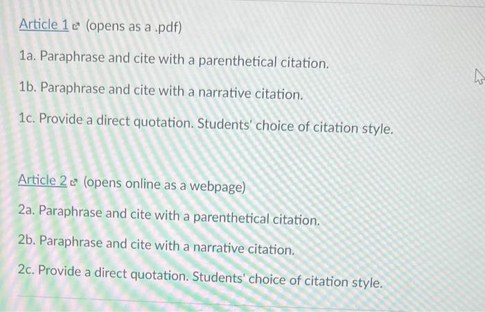 Article 1≈ (opens as a .pdf) 1a. Paraphrase and cite | Chegg.com