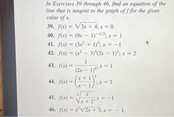 Solved In Exercises 39 through 46, find an equation of the | Chegg.com
