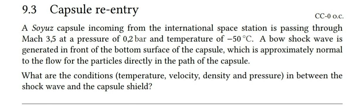 Solved CC-0 0.c. 9.3 Capsule re-entry A Soyuz capsule | Chegg.com