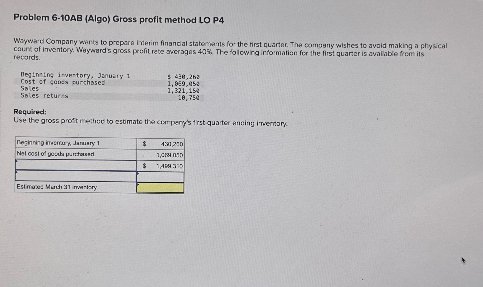 Solved Problem 6-10AB (Algo) ﻿Gross profit method LO | Chegg.com