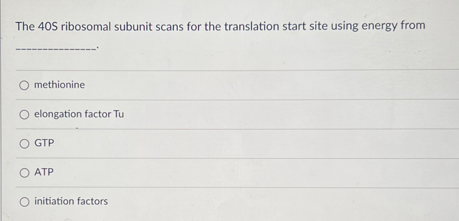 Solved The 405 ﻿ribosomal subunit scans for the translation | Chegg.com