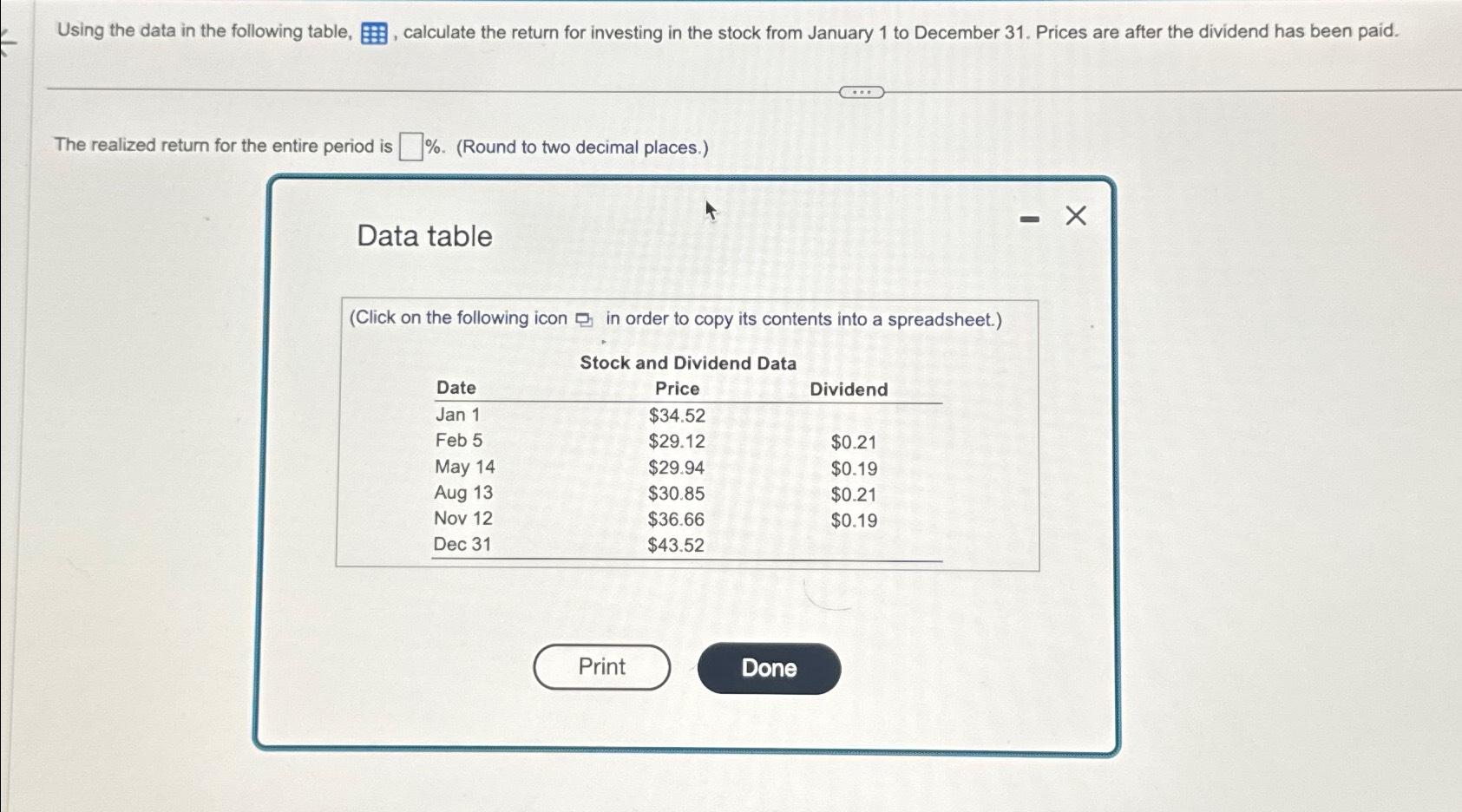 Solved Using the data in the following table, 西, ﻿calculate | Chegg.com