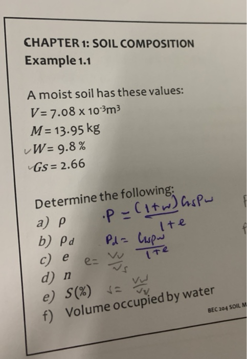 Solved CHAPTER 1: SOIL COMPOSITION Example 1.1 A moist soil | Chegg.com