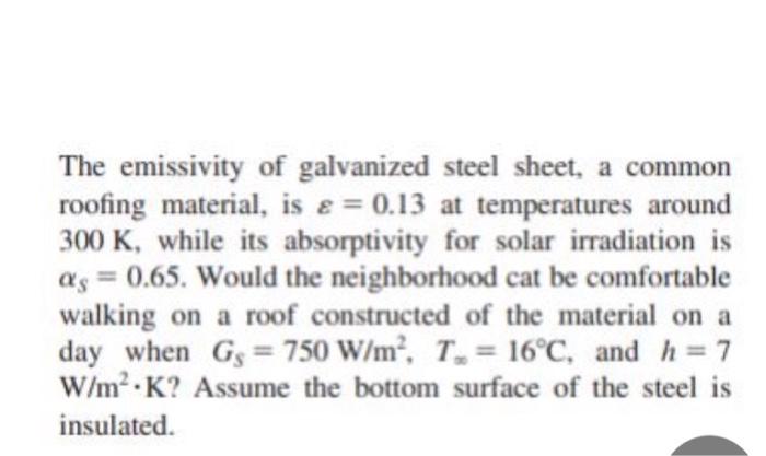 The emissivity of galvanized steel sheet, a common | Chegg.com