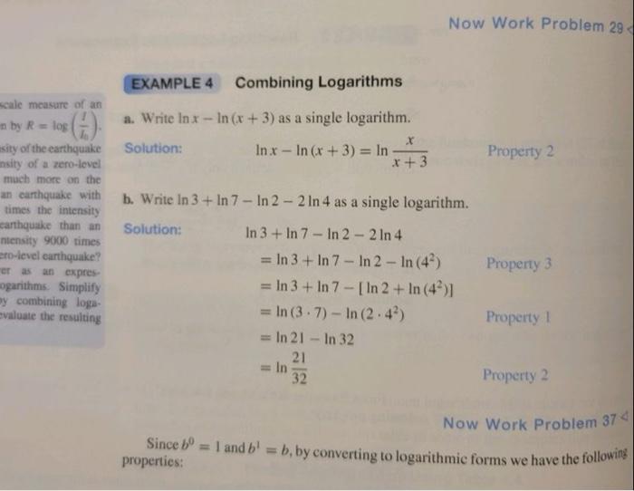 Solved Now Work Problem 29 Combining Logarithms scale | Chegg.com