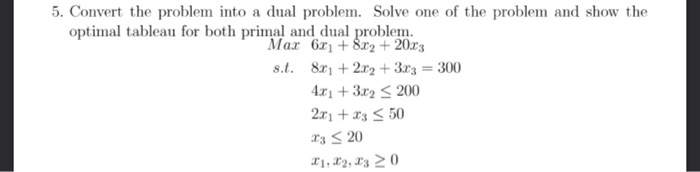 Solved 5. Convert the problem into a dual problem. Solve one | Chegg.com