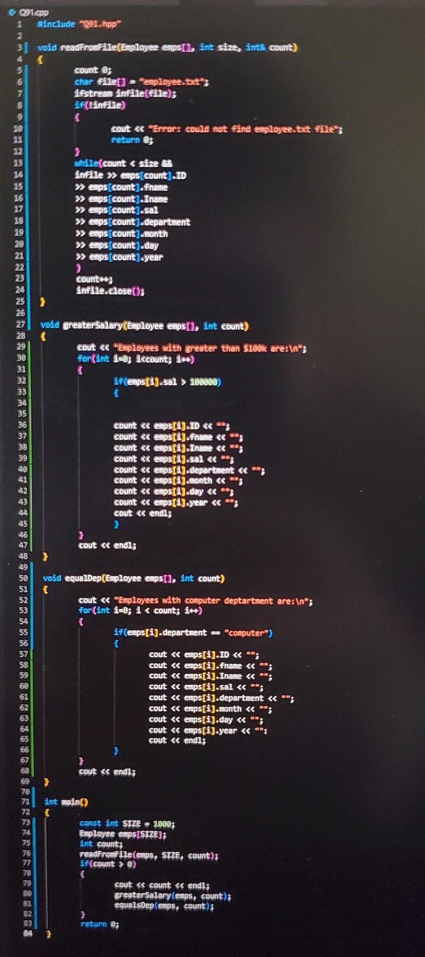 Solved [1] Create a function "int makeEmpRecord(Employee [ | Chegg.com