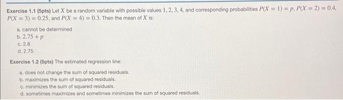 Solved Exercise 1.1 (5pts) Let X be a random variable with | Chegg.com