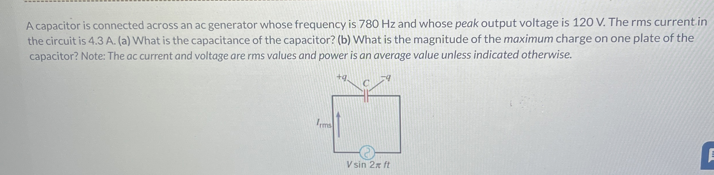 Solved A capacitor is connected across an ac generator whose | Chegg.com