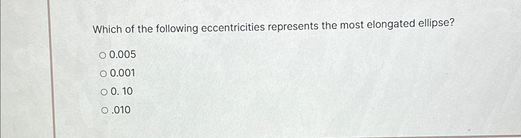 Solved Which of the following eccentricities represents the | Chegg.com