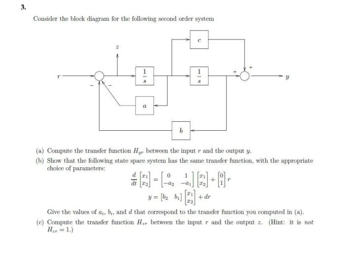 Consider the block diagram for the following second | Chegg.com