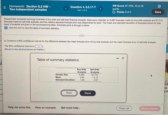 Solved = Homework: Section 8.2 HW - Two independent samples | Chegg.com