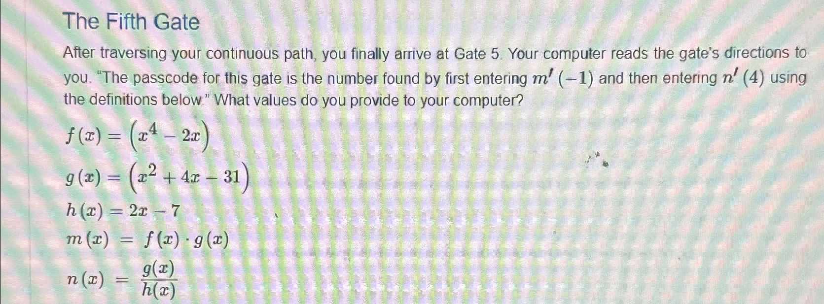 Solved The Fifth GateAfter traversing your continuous path, | Chegg.com