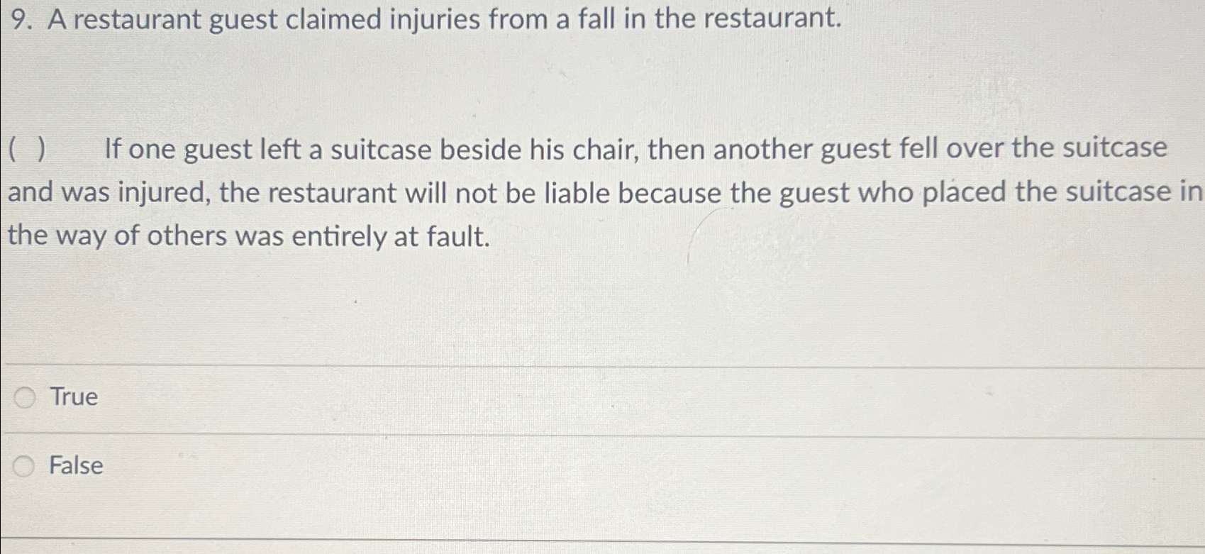 Solved A restaurant guest claimed injuries from a fall in | Chegg.com