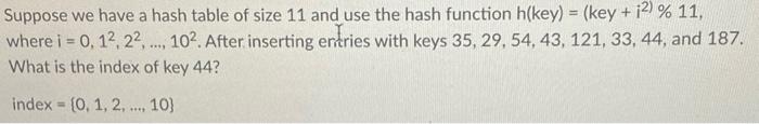 Solved Suppose we have a hash table of size 11 and use the | Chegg.com