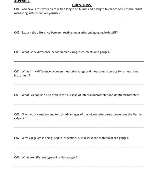 Solved APPENDIX: QUESTIONS: 001: You have a test work piece | Chegg.com