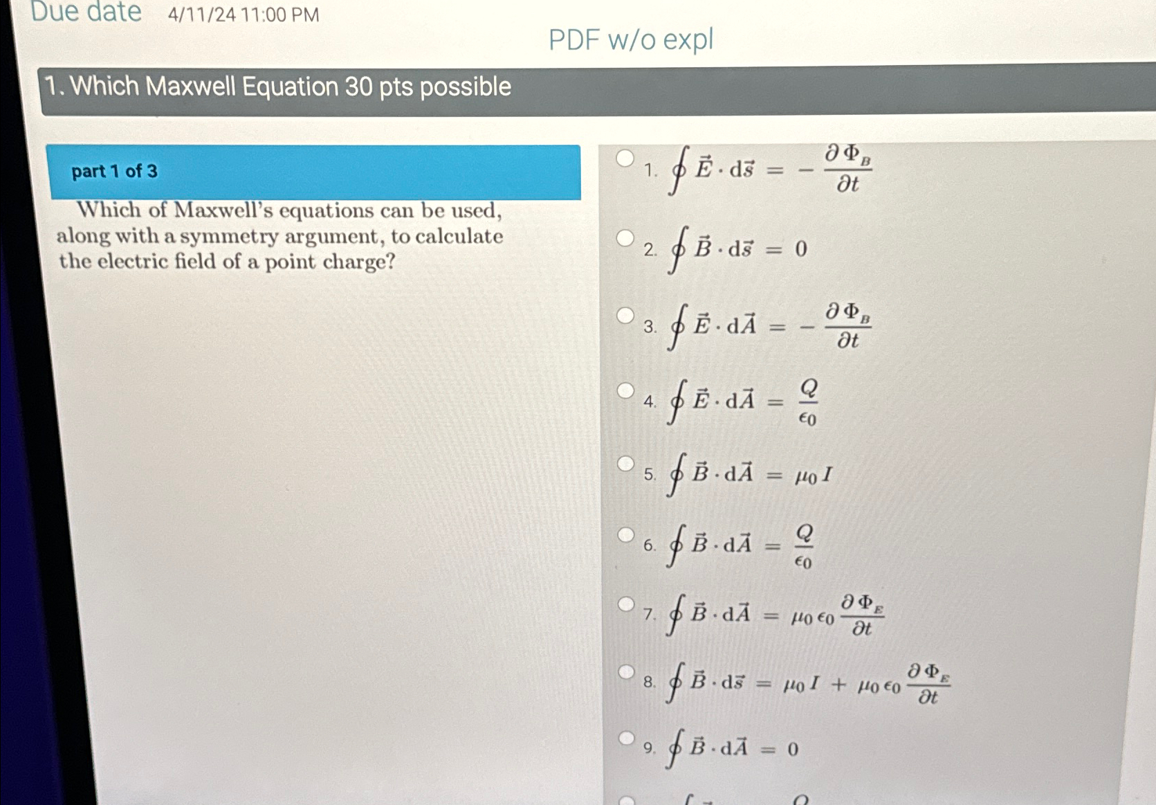 Solved Due date 4/11/24 11:00 ﻿PMPDF w/o explWhich Maxwell | Chegg.com