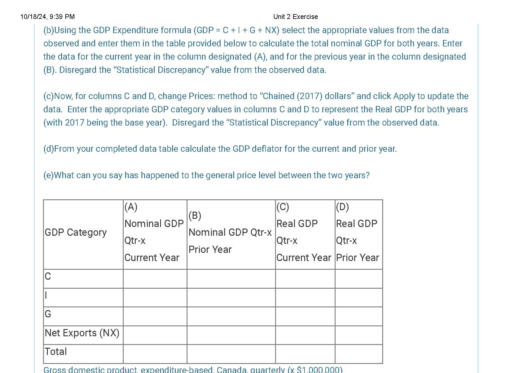Solved 10/18/24, 9:39 ﻿PMUnit 2 ﻿Exercise(b) ﻿Using the GDP | Chegg.com