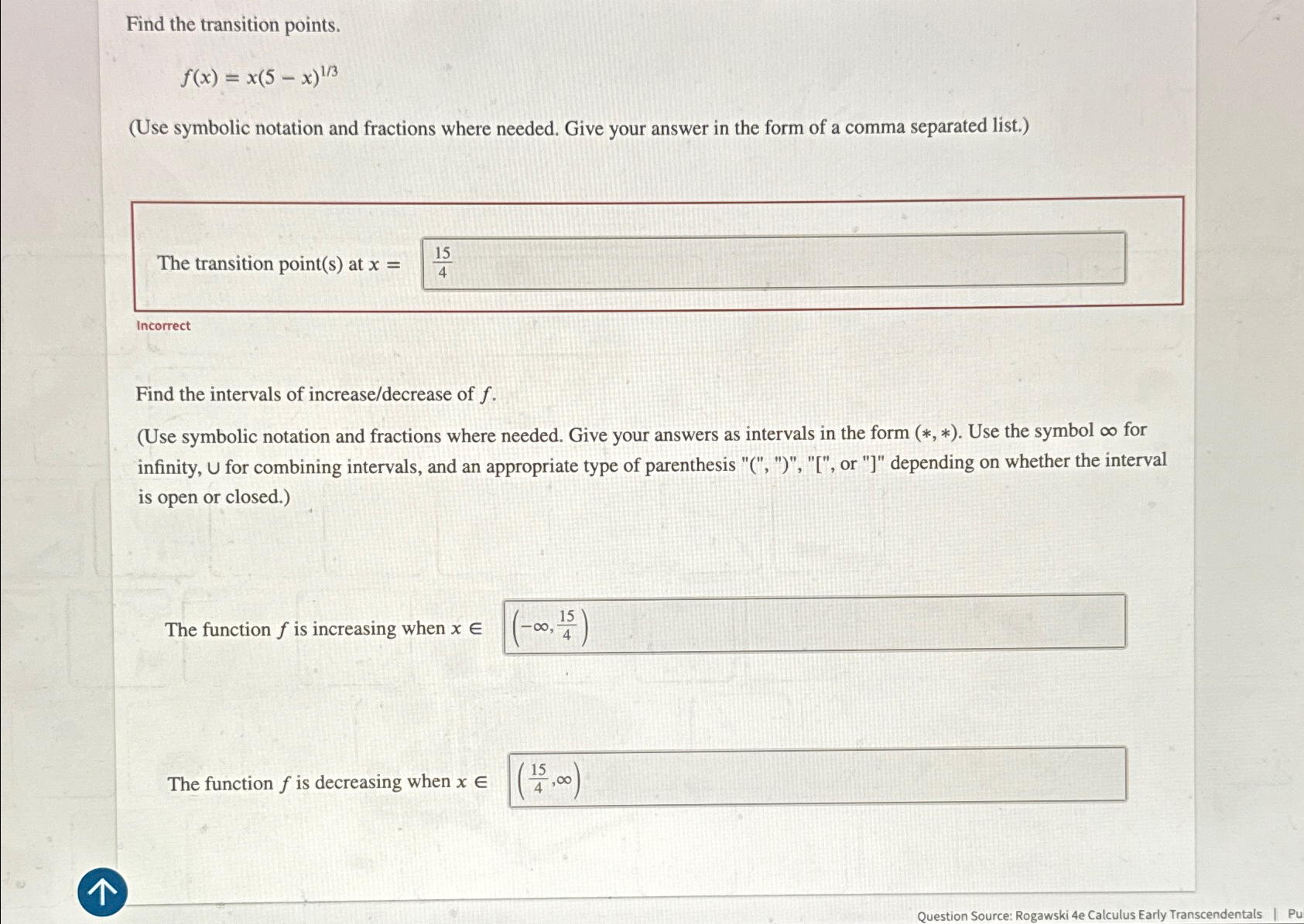 Solved Find the transition points.f(x)=x(5-x)13(Use symbolic | Chegg.com
