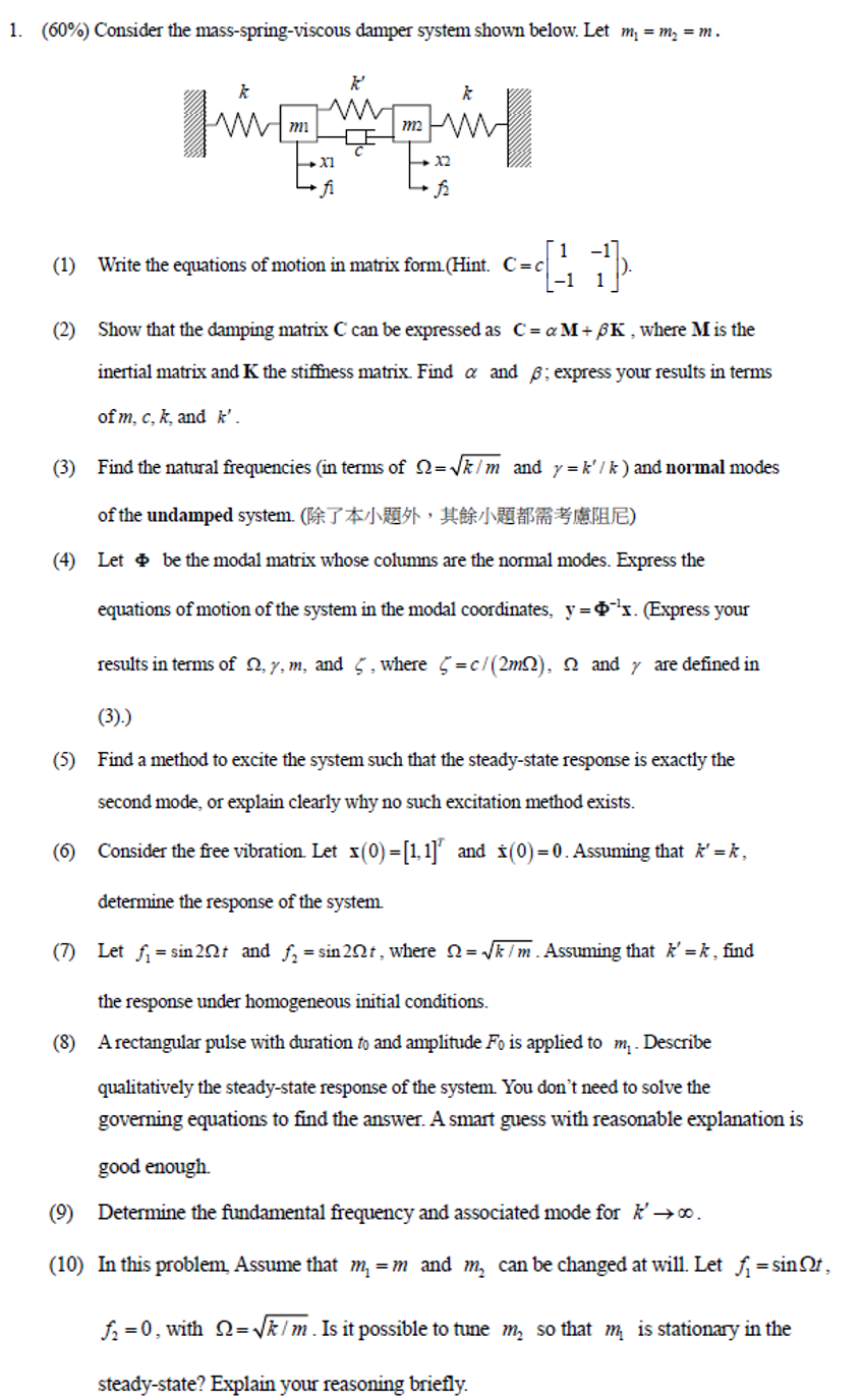 Solved Consider the mass-spring-viscous damper system shown | Chegg.com
