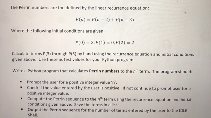 Solved The Perrin numbers are the defined by the linear | Chegg.com