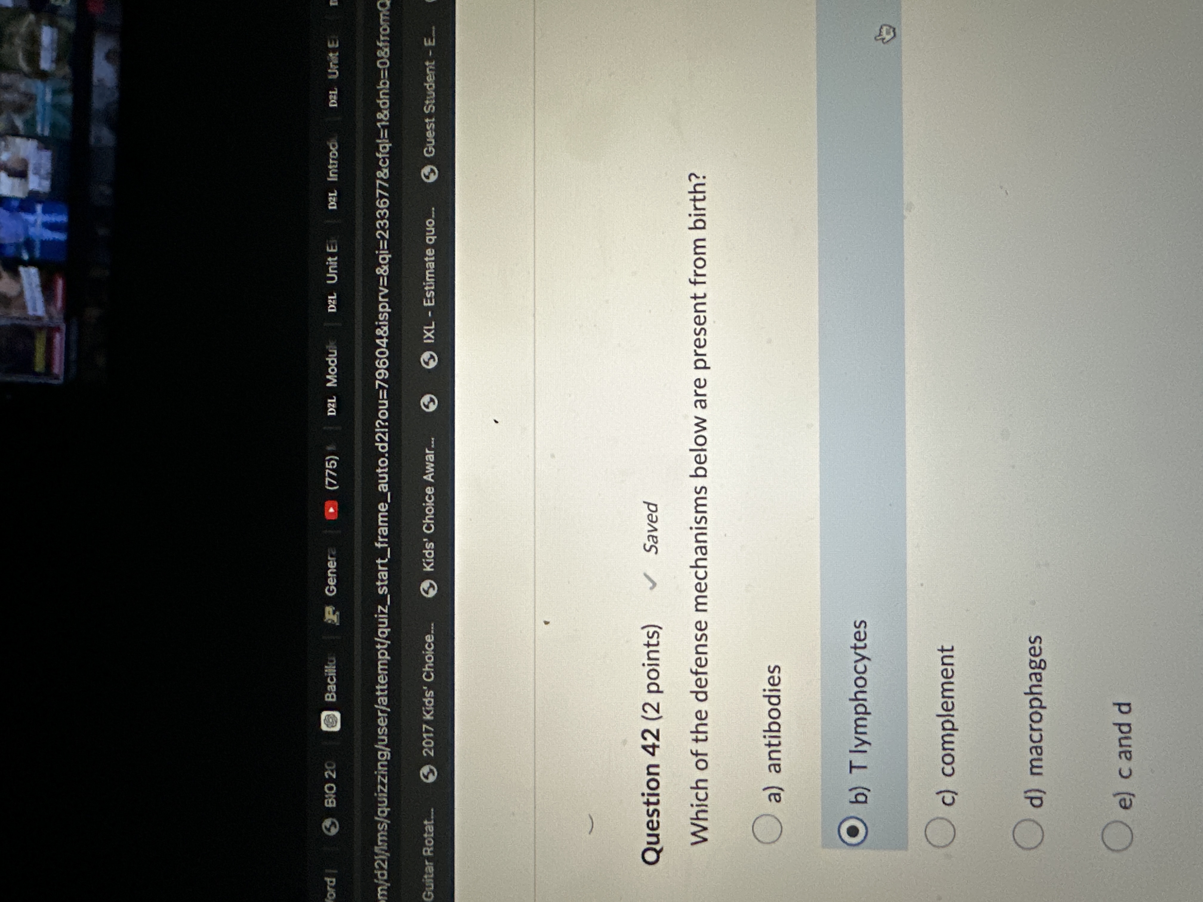 Solved Question 42 (2 ﻿points)Which of the defense | Chegg.com