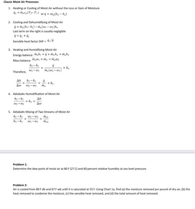 Solved 1. Heating or Cooling of Moist Air without the Loss | Chegg.com