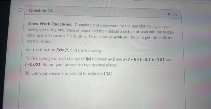 Solved Show Work Questions: Complete and show work for the | Chegg.com