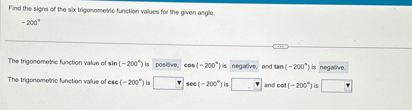 Solved Find the signs of the six trigonometric function | Chegg.com