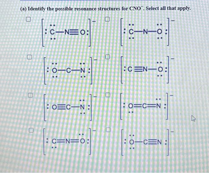 Solved a) Identify the possible resonance structures for | Chegg.com