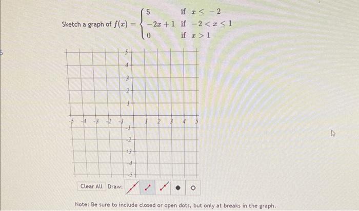 Solved a graph of f(x)=⎩⎨⎧5−2x+10 if x≤−2 if −2 | Chegg.com